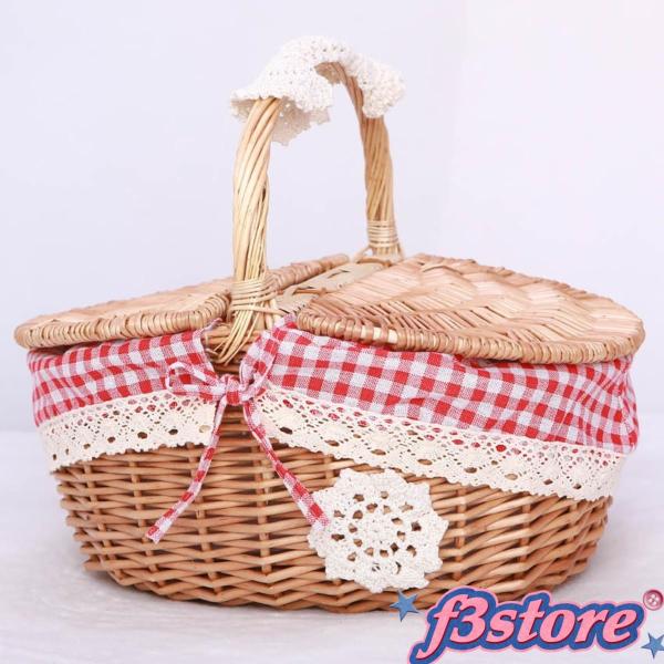 【丈夫なピクニックバスケット】：籐製ピクニックバスケットは手編みの籐でできており、頑丈で耐久性があり、持ち運び用ハンドルが付いており、持ちやすく、人間味のあるデザインで、美しく実用的です。 サイズ: S-25*18*13cm（手提げ部分の寸...