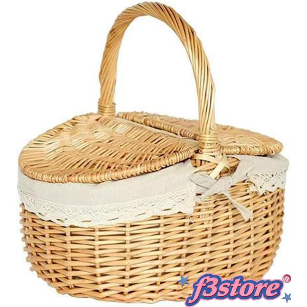 大容量：籐 バスケットは大きな収納スペースを提供しています。野菜、果物、お菓子、花などの食品を効率的に収納することができます。太めのハンドルはグリップが快適で、丈夫で変形しにくい。暗号化された編み物の底は非常に強固で、これはあなたがより多く...