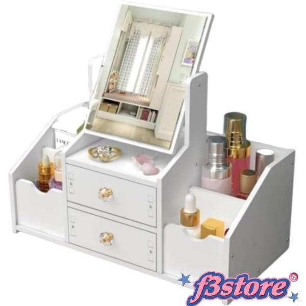 【ミニサイズの可愛いドレッサー】化粧道具や小物を収納するのに便利な可愛いミニドレッサーです。シンプルなホワイトカラーで、猫耳や四角いデザインのミラーが付いており、化粧を楽しめます。【商品内容】ミニドレッサーサイズ：40×20×36cm素材：...