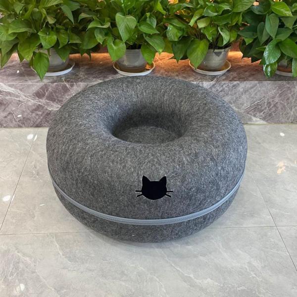 ドーナツ型 キャットトンネル 洗える フエルト製 ペットベッド ドーム型 猫 キャットハウス トンネル ねこハウス おもちゃ ペットソファー 寝