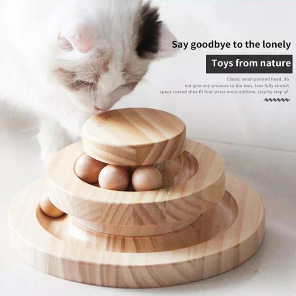 3層木製 猫 の おもちゃ ローリングボール咬傷に強いインタラクティブな ペット の おもちゃ  0