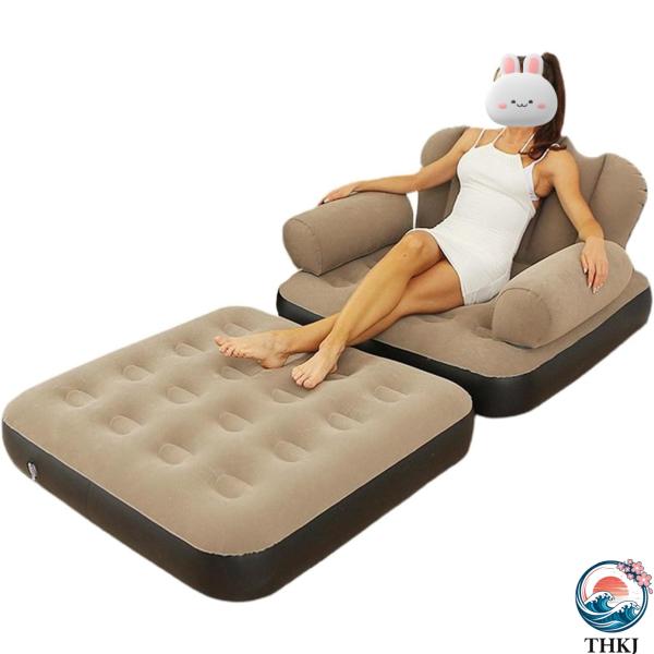 商品の説明                                                ソファを爆破 - L字型アームレスト付きの多機能5 in 1インフレータブルソファ,屋外の大人の怠惰なソファーの膨脹可能なベッドの便利...