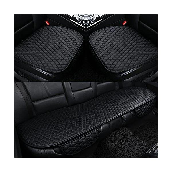 サイズ：49*49cm角型カーシート2枚 49x135後部座席カーシート 1枚   素材： [表地]PUレザー[充填物] 反発スポンジ [バック] 滑り止めのシリカゲル   フロントに収納ポケット付きで携帯や財布、ガソリンカードなどのICカ...