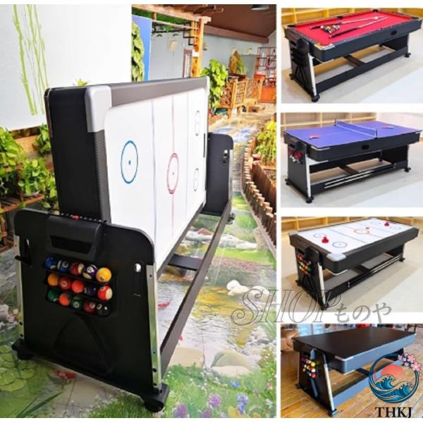 ? 多機能 4in1 デザイン：4種類のゲーム（ビリヤード台 / アイスホッケーテーブル / 卓球台 / ダイニングテーブル）に切り替え可能で、家庭やオフィスの限られたスペースを有効活用。回転式天板で簡単切替え、室内ゲームから食卓まで幅広く...