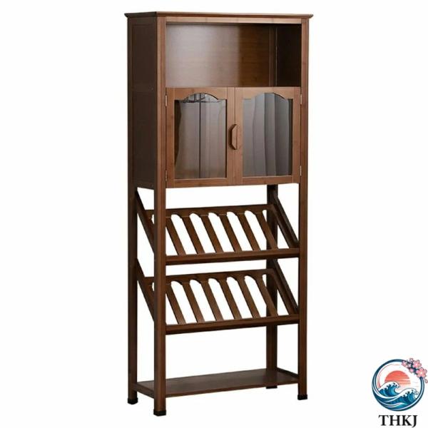 【オープンワインラック】ワインキャビネットはオープンデザインで、あらゆる種類のワインを自由に保管できます。 また、ワインラックにはゴブレットホルダーが付属しており、赤ワインをより便利に楽しめます。 ? 【高品質の竹製】酒類貯蔵ロッカーは高品...