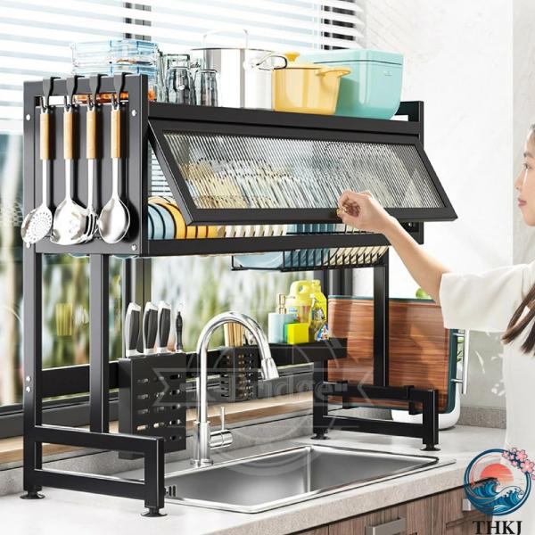 サイズ:?長さ85cm? 【丈夫で安定した構造】：この食器排水ラックは耐久性のある炭素鋼素材で作られており、複数の防錆特性で塗装されており、100kgの重量に耐えることができます。 脚の底にある強力な吸盤が排水ラックを所定の位置に保持します...