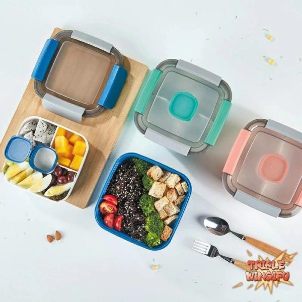 漏れ防止設計サラダランチ容器の蓋には、ゴム製のリムよりもしっかりと密閉するタイトロックが装備されています。 3つのコンパートメントの収納:3つのコンパートメントでサラダ、スナック、フルーツ、その他の食品を分けることができます。 お好みで味わ...