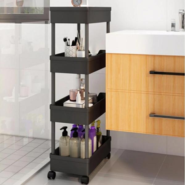 キッチンワゴン 隙間収納 キャスター付き  ペットボトルラック 冷蔵庫横 洗面所 隙間ラック 3段 4段 スリムワゴン 細い棚 調味料棚