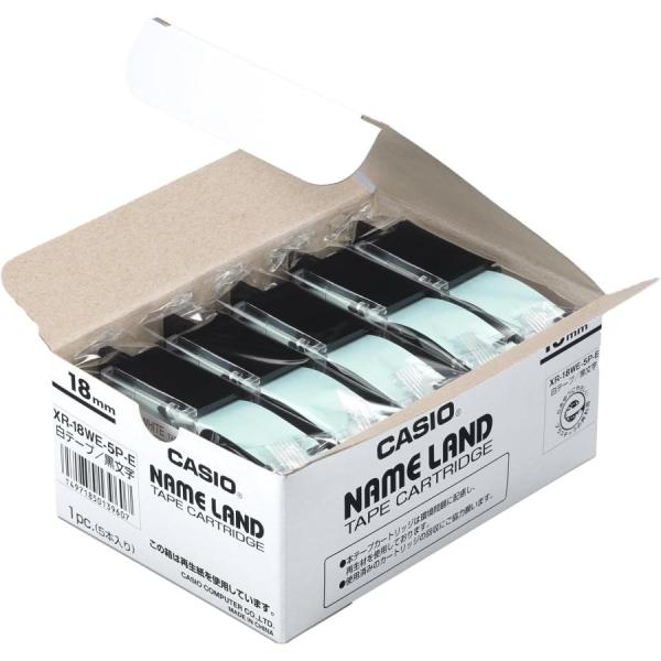 ネームランド用スタンダードテープカシオ ラベルライター ネームランド 純正 テープ 18mm XR-18WE-5P-E 白地に黒文字 5本入り色 白に黒文字サイズ 18mm材質 【素材】樹脂ブランド CASIO(カシオ)【テープ種類】スタン...