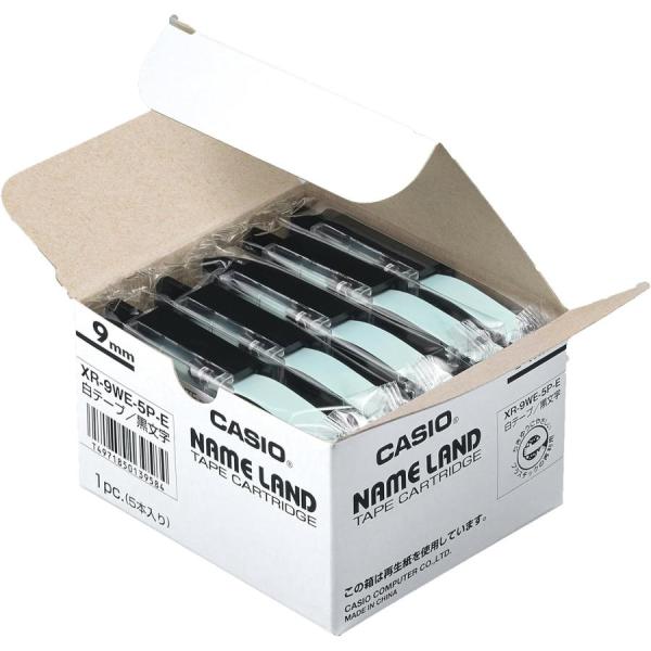 ネームランド用スタンダードテープカシオ ラベルライター ネームランド 純正 テープ 9mm XR-9WE-5P-E 白地に黒文字 5本入り色 白に黒文字サイズ 9mm材質 【素材】樹脂ブランド CASIO(カシオ)【テープ種類】スタンダード...