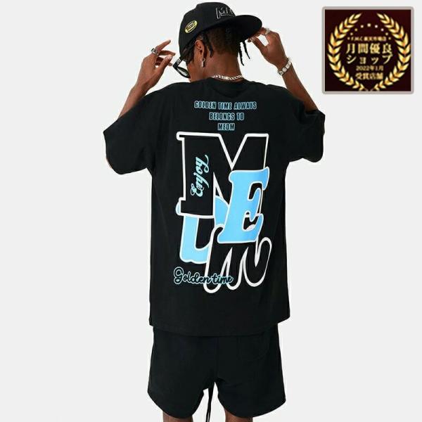 【ブランド】M.E.D.MMr. Enjoy. Da. Moneyミスター エンジョイ ダ マニー【商品】半袖 デザイン Tシャツ【デザイン】 ブランド ロゴ【カラー】 ブラック/ブルー【サイズ】Ｓ:SIZE (着丈71.5/胸囲108/肩...