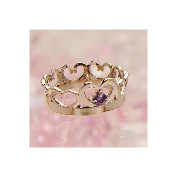 ハート型ティアラをモチーフにしたベビーリングです。当店販売の「ティアラベビーリング（別商品）」よりちょっと大きめです！■材質：K10PG（ピンクゴールド）■宝石：アメジスト（2月の誕生石/天然宝石）■サイズ：縦約6mm×横約13.5mm×内...