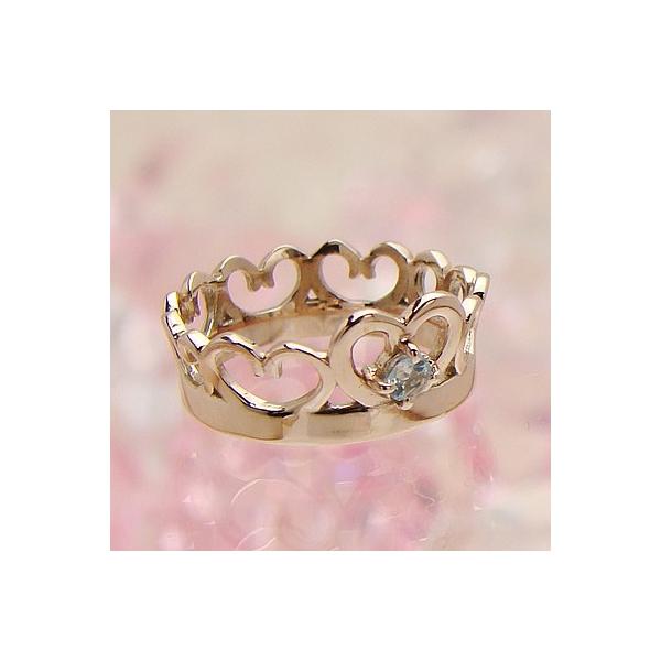 ハート型ティアラをモチーフにしたベビーリングです。当店販売の「ティアラベビーリング（別商品）」よりちょっと大きめです！■材質：K10PG（ピンクゴールド）■宝石：アクアマリン（3月の誕生石/天然宝石）■サイズ：縦約6mm×横約13.5mm×...