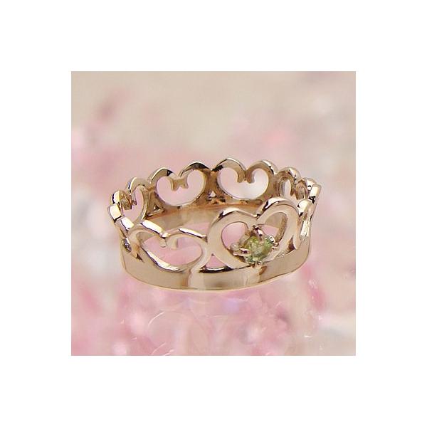 ハート型ティアラをモチーフにしたベビーリングです。当店販売の「ティアラベビーリング（別商品）」よりちょっと大きめです！■材質：K10PG（ピンクゴールド）■宝石：ペリドット（8月の誕生石/天然宝石）■サイズ：縦約6mm×横約13.5mm×内...