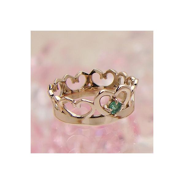 ハート型ティアラをモチーフにしたベビーリングです。当店販売の「ティアラベビーリング（別商品）」よりちょっと大きめです！■材質：K18PG（ピンクゴールド）■宝石：エメラルド（5月の誕生石/天然宝石）■サイズ：縦約6mm×横約13.5mm×内...