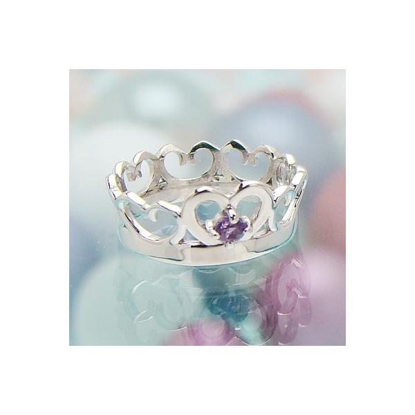 ハート型ティアラをモチーフにしたベビーリングです。当店販売の「ティアラベビーリング（別商品）」よりちょっと大きめです！■材質：K10WG（ホワイトゴールド）■宝石：アメジスト（2月の誕生石/天然宝石）■サイズ：縦約6mm×横約13.5mm×...