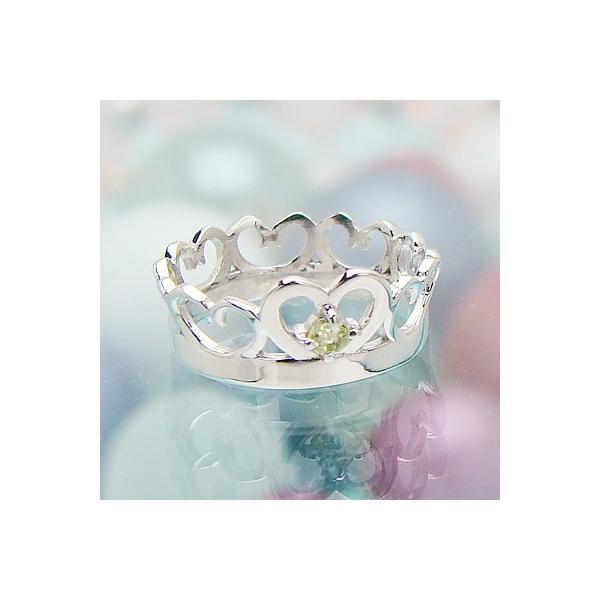 ハート型ティアラをモチーフにしたベビーリングです。当店販売の「ティアラベビーリング（別商品）」よりちょっと大きめです！■材質：K18WG（ホワイトゴールド）■宝石：ペリドット（8月の誕生石/天然宝石）■サイズ：縦約6mm×横約13.5mm×...