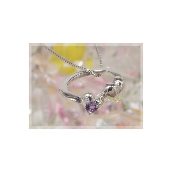 ふたつのカワイらしいハートが寄り添ったベビーリング■誕生石：アメジスト（2月の誕生石）■刻印できる文字数：16文字×両面（合計32文字）■刻印できる文字：英数字（大文字）「＆」「スペース」「：」「.」■リング：K10ホワイトゴールド/直径1...
