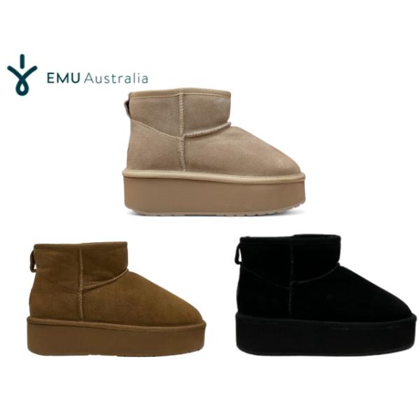 商品詳細エミュー オーストラリア 厚底 ムートンブーツ EMU AUSTRALIA  PLATFORM MICRO WOOL W13159EMUの定番のStinger タイプが厚底になったNEWアイテム。外側が牛革仕様で靴内はオーストラリア...