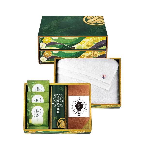 ●商品内容：抹茶かすてら1本・煎茶30g・抹茶かりんとう10g×3・今治フェイスタオル340×780mm  【卵・乳成分・小麦】●商品サイズ：―●箱サイズ：箱240×325×150mm●材質：フェイスタオル：綿100％●商品重量：―●生産国...