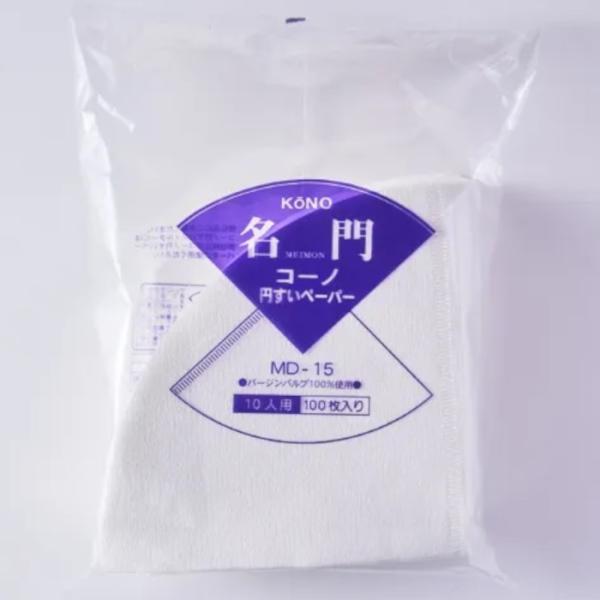 コーノ式ドリッパー１０人用のフィルターペーパーです。ホワイト１００枚入りです。材質：バージンパルプ100％枚数：100枚