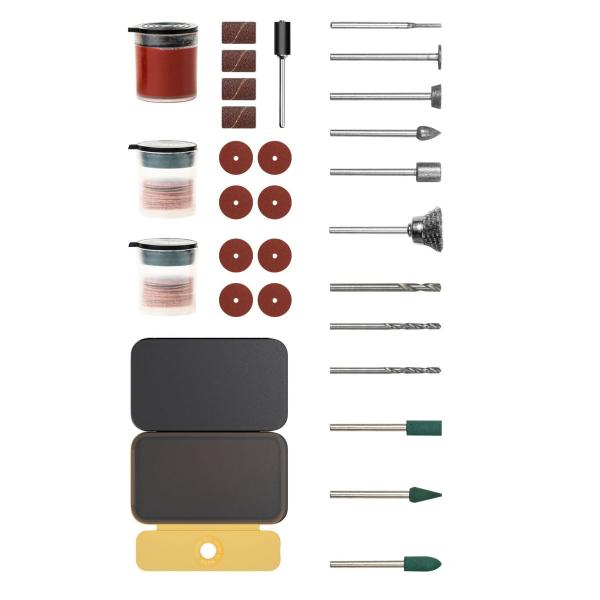 全60種類のアクセサリー / 全て収納可能なケース /彫刻、研磨、研削、切断など幅広いシーンに対応 / 木材や金属、ヒスイやセラミック、ガラスやジュエリーへの細かい作業に