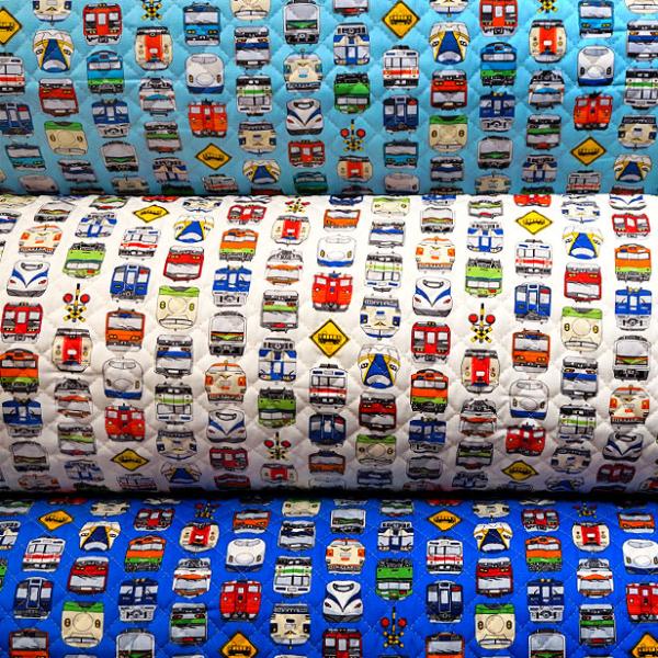 男の子が大好きな、可愛い電車がいっぱいのキルティング生地！安心の日本製。50cm単位の価格です。サイズ:幅約106cm※多少前後する場合があります。ご注文単位:50cm単位でご注文いただけます。数量「1」　50cm×106cm数量「2」 1...
