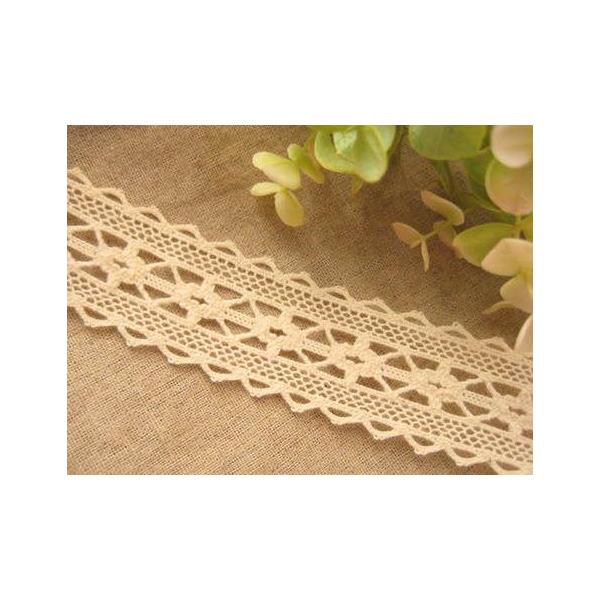 ワンピースやチュニックのポイントにもよく使われる人気の両山トーションレース。幅約35mm前後。あらかじめ約2.5m前後にカットされたパックです。※お使いのブラウザの設定により、多少色が異なって見える場合があります。