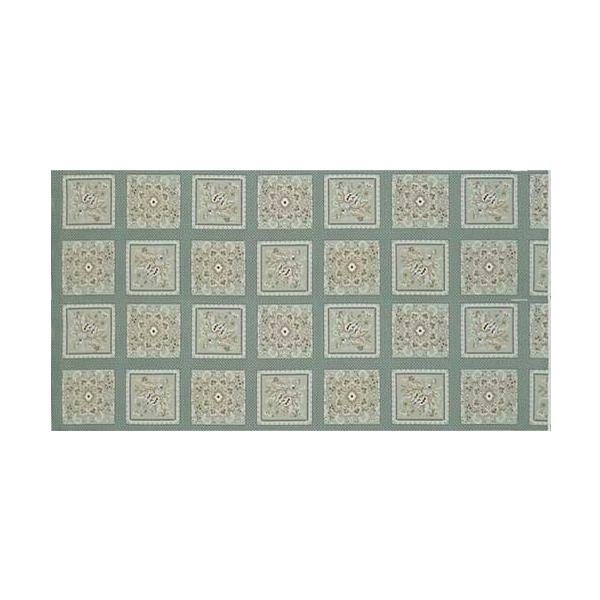 ダマスク織りのお花の紋章のようにデザイン化したお花の小パネル。2枚目の画像の4つのパネルを繰り返しています。大きさが約巾12cm×12cmの小パネルが7パネル×4段の28パネルで約巾110cm×59cmの1セットです。カーキとライトグリーン...