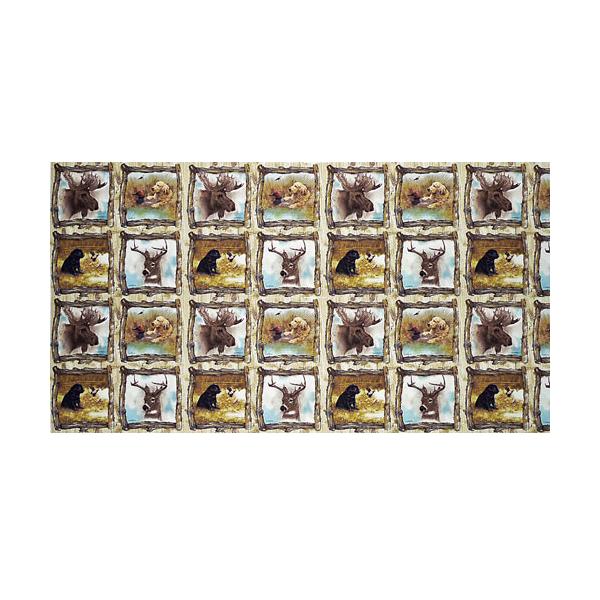 猟犬の子犬と大鹿がモチーフのブロックパネル。小枝を組んだフォトフレームの様なパネルに猟犬の子犬と2種類の大鹿を描いています。パネルの大きさは約横13.5cm×14cmで横に7パネル、縦が4段の28パネル、約横110cm×60cmの1セットで...