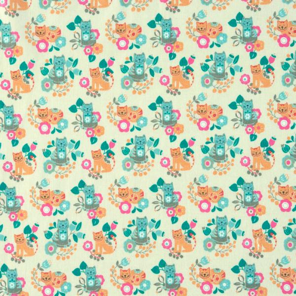 コミックの様なネコとお花が生地全体に配置されています。シャツやブラウス、マスクなどにどうぞ。サム・アンド・ミッツLEWIS &amp;amp; IRENE LTD. LEIA107-1 SAM &amp;amp; MITZI 107 1 L...