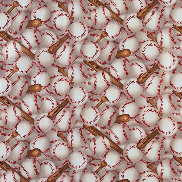野球のボールとバットが生地全体を埋め尽くしています。野球・ベースボールが好きな方、是非ご購入ください。スポーツ・コレクション・ホワイトSPORT COLLECTION 112WHITE Elizabeth's STUDIO llc. PAT...