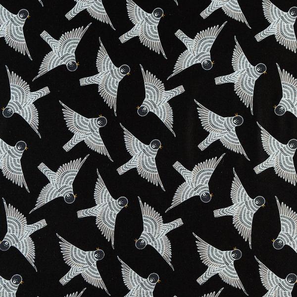 黒地に白のモノトーンの小鳥。抽象的な表現がシンプル・モダンです。都会的なシャツやブラウスにいかがでしょうか？バード・ソング48353-14 BIRDSONG BIRDSONG by GINGIBER &amp;copy; moda FABR...