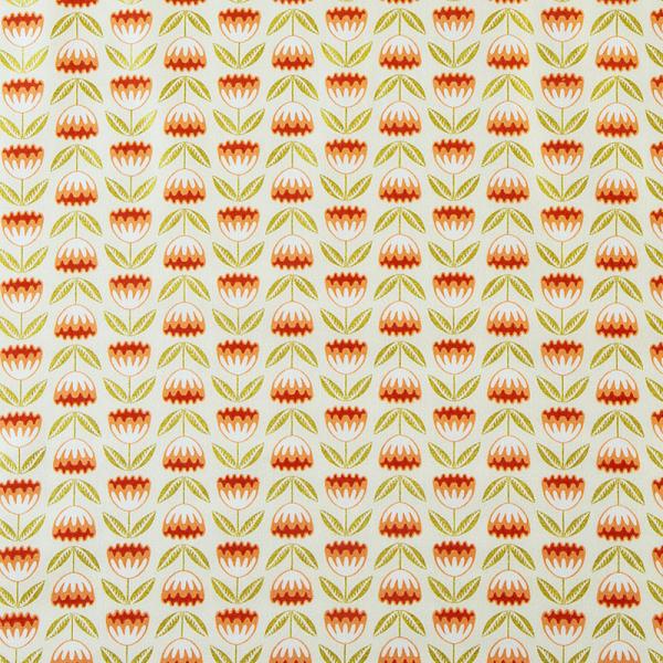 単純な形にデフォルメしたチューリップを規則的に並べています。赤系の花弁と金ラメで描いた茎と葉のコントラストがキレイです。シンプル、モダン、都会的でオシャレな装いが欲しい時、ぜひ使ってください。48362-31M MEADOWMERE mea...