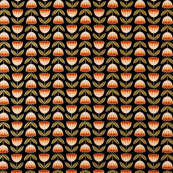 単純な形にデフォルメしたチューリップを規則的に並べています。赤系の花弁と金ラメで描いた茎と葉のコントラストがキレイです。シンプル、モダン、都会的でオシャレな装いが欲しい時、ぜひ使ってください。メドウミア48362-34M MEADOWMER...