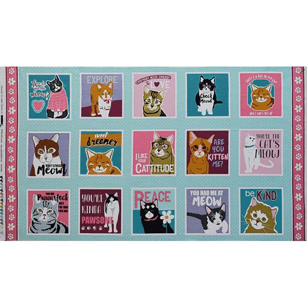 平面的なネコがモチーフのブロック・パネル。&amp;quot;I like your CATTITUDE&amp;quot;や&amp;quot;YOU'RE KIND A PAWSAME&amp;quot;などという言葉と平面的なネコが書...