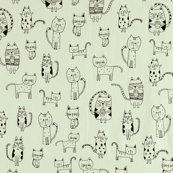 コミカルにデフォルメした色々な種類の線画で描かれたネコが生地全体に散らばっています。それぞれ1匹ずつ見ると表情豊かで飽きません。1匹ずつ切り離してシャツなどにワッペンぽく縫い付けてもオシャレです。ウィスカーズ&amp;middot;アンド&...