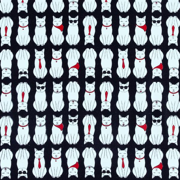 ニッコリ笑ってサングラスをかけたネコとネクタイをしたネコとスカーフをしたネコとカラーをつけたネコが規則正しく並んでいます。ネクタイとスカーフとカラーの赤がポイントとなっていて、オシャレです。クールキャッツ&amp;middot;ブラックCX...