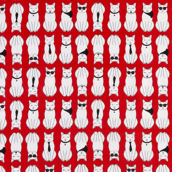 ニッコリ笑ってサングラスをかけたネコとネクタイをしたネコとスカーフをしたネコとカラーをつけたネコが規則正しく並んでいます。サングラスとネクタイとスカーフの黒がポイントとなっていて、オシャレです。クールキャッツ&amp;middot;レッドC...