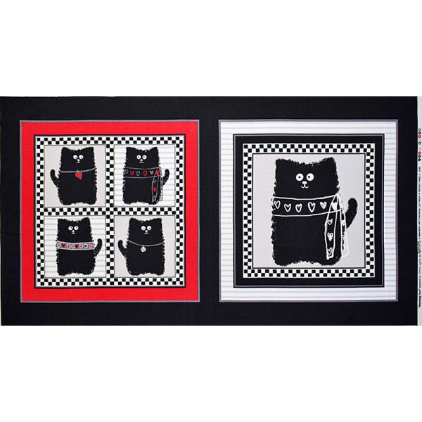 黒ネコがモチーフのパネル柄横約46.5cm×縦約47cmの赤い枠、黒い枠のパネルが2つで1セットです。黒、赤、白の3色のトリコロールカラーが粋でモダンでオシャレで都会的です。ファブリック・パネル、クッション、トートバッグなどにいかがでしょう...