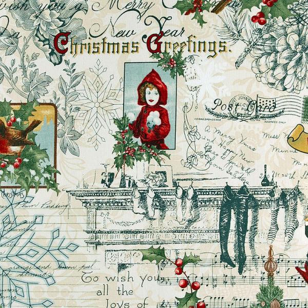 雪合戦中の子ども、暖炉に吊るしたソックス、クリスマス・キャロルの楽譜、カージナルたち、ポインセチア、クリスマス・ツリー雪の結晶柄、雪景色、クリスマスにまつわる言葉や詩、グリーティングカードなど、クリスマスのコラージュ。クリスマスを飾る様々な...