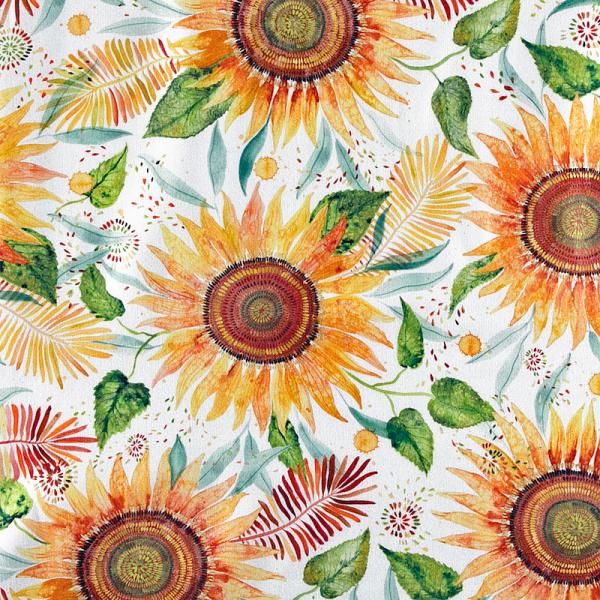 ひまわりの花を生地いっぱいに描いたデジタル・プリントひまわりの花弁、種、葉脈などまでデジタル・プリントらしく繊細、精緻に描いています。「ひまわりや木の葉は幸福な気持ちにさせてくれ、喜びや感動を得ることができる」との、エミリー・ブロンテの詩の...