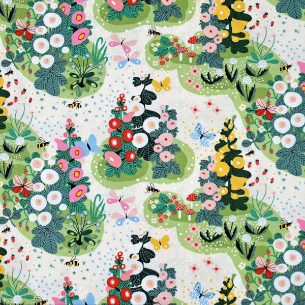 野に咲くお花、周囲を飛ぶ蝶々とミツバチ、イチゴ、キノコがモチーフ円や楕円に簡略化した表現。子供の身の回り品を作成すると一層可愛さがＵＰします。ラブ・レター37120-11 LOVE LETTER Love Letter BY LIZZY H...