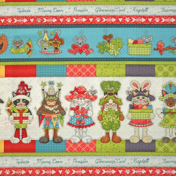 ネコ好きさん必見！遊び心あふれるコレクションの「Hat on a Cat」からボーダー柄が登場。季節ごとの帽子をかぶった愛らしいネコたちが描かれたデザインで、見ているだけで楽しくなります。赤・ネイビー・ブルー・グリーン・ティール・アイボリー...