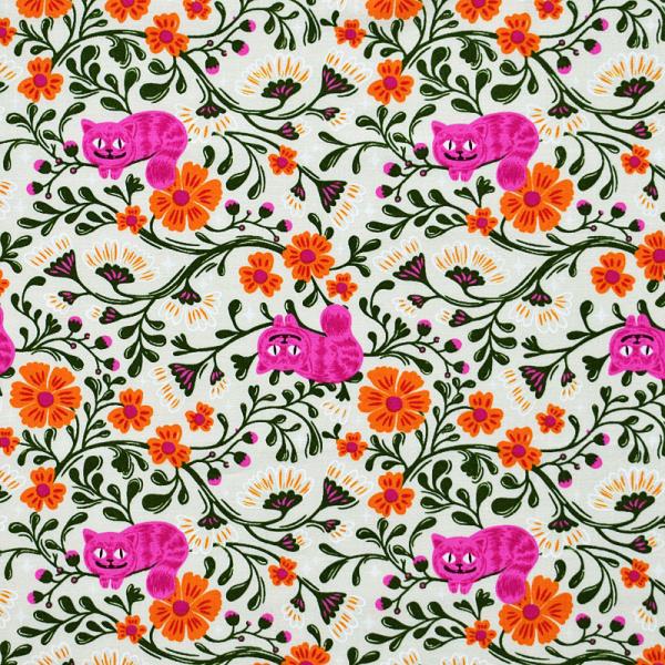 Hello Alice ― 物語のワクワクをそのまま布にアリス・イン・ワンダーランド（不思議の国のアリス）にインスパイアされたシリーズショッキング・ピンクの"アリスのチェシャ猫（cheshire）"と植物が描かれた人気柄アリスモチーフが好き...