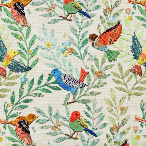 ヴィンテージペーパーの風合いを表現した独特の質感で小鳥を描いていますコラージュやデコパージュのような深みのある印象繊細な鳥と草花が温かみのある世界観で丁寧に表現されていますパッチワークはもちろん、袋物やインテリア製作にも最適ペイパーハムレッ...