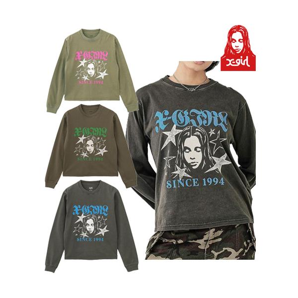 X-girl ( エックスガール ) より、STAR AND FACE LOGO FADED L/S TEEです☆☆大人気のFACEロゴデザインが目を惹くトレンド感たっぷりなグラフィックTシャツヴィンテージのロックTEEをイメージした長袖T...