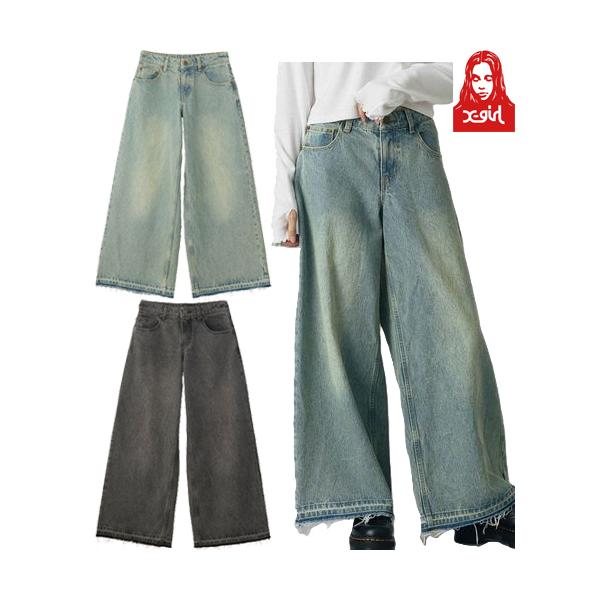 X-girl ( エックスガール ) より、LOW RISE OVERDYED DENIM PANTSです☆☆大人気のデニムパンツがトレンドライクなディテールにアップデートルーズなシルエットが魅力のデニムパンツ。旬なローライズシルエットで、...