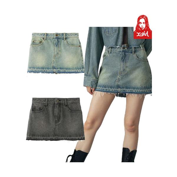X-girl ( エックスガール ) より、LOW RISE DENIM MINI SKIRTです☆☆トレンドライクなデニムミニスカートタイトなデニムスカート。トレンド感あるローライズシルエット。シンプルでありながら、存在感のある加工感が目...