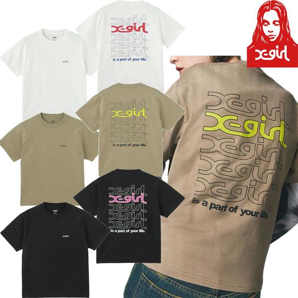 X-girl ( エックスガール ) より、DRIPPING PAINT LOGO S/S TEEです☆☆人気のアーカイブグラフィックがカラーリングをアップデートして復刻！バックスタイルのプリントが映える半袖Tシャツ。人気のアーカイブデザイ...